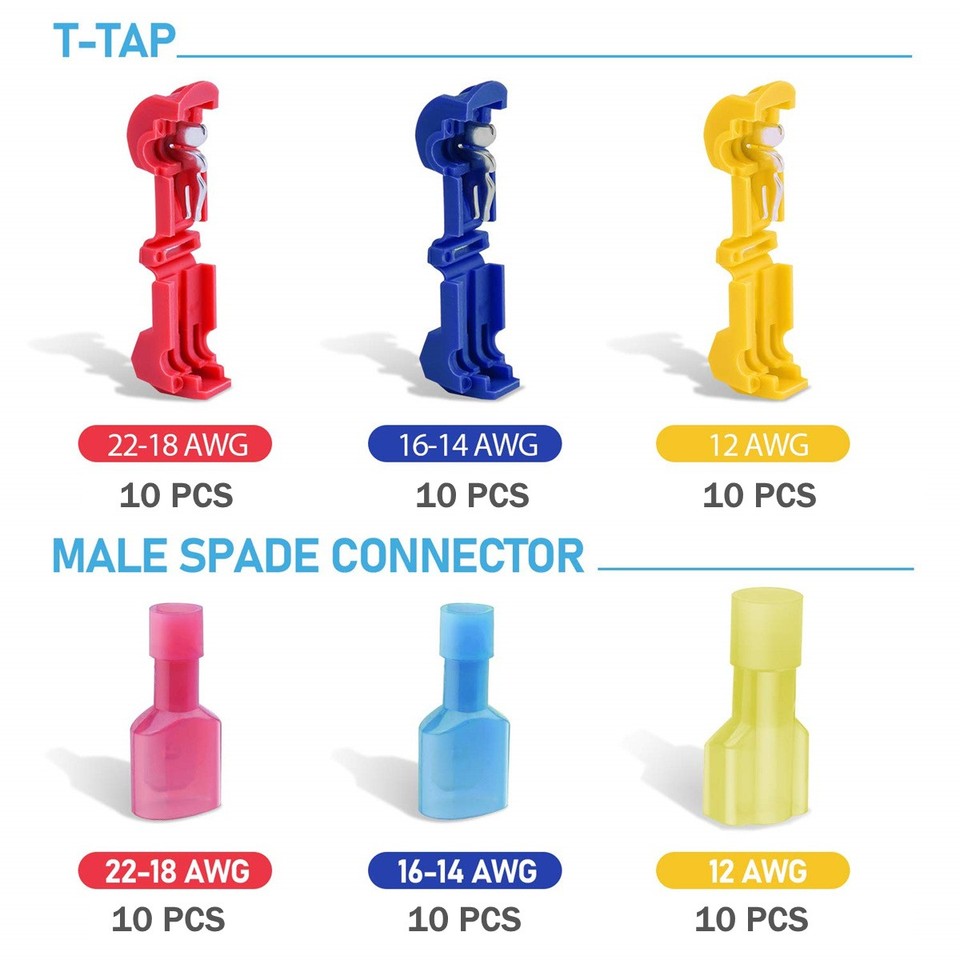 60/480PCS Quick Splice Disconnect Wire Terminals T-Tap Spade Crimp ...