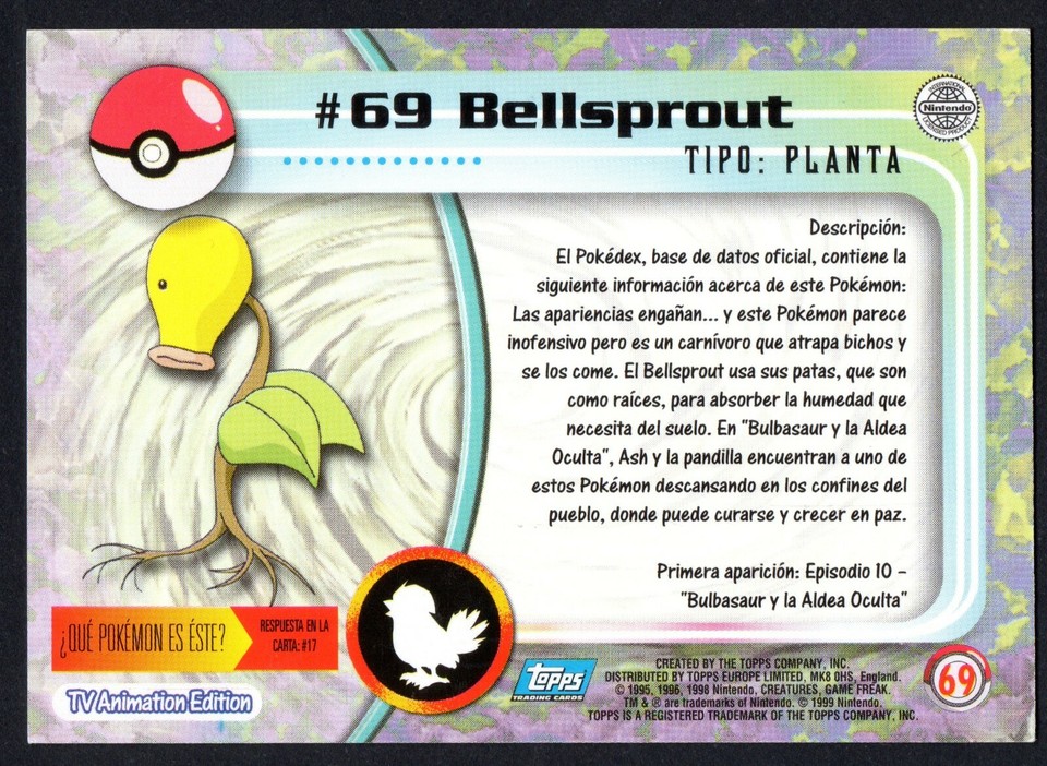BELLSPROUT CARD #69 POKEMON TRADING CARD COLLECTION TOPPS 1999-2000 | eBay
