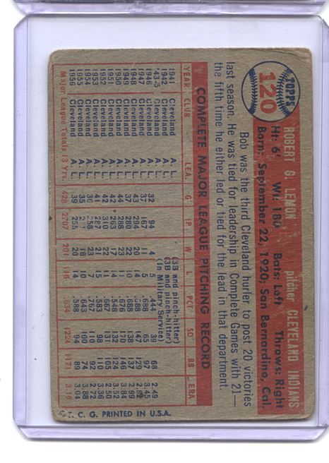 Topps 1957 Bob Lemon Cleveland Indians Fair | eBay