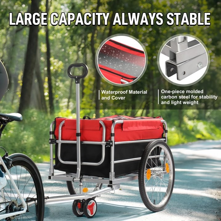 Bicycle Cargo Trailer with 20” Tires,Pull Handle, Waterproof for Easy ...