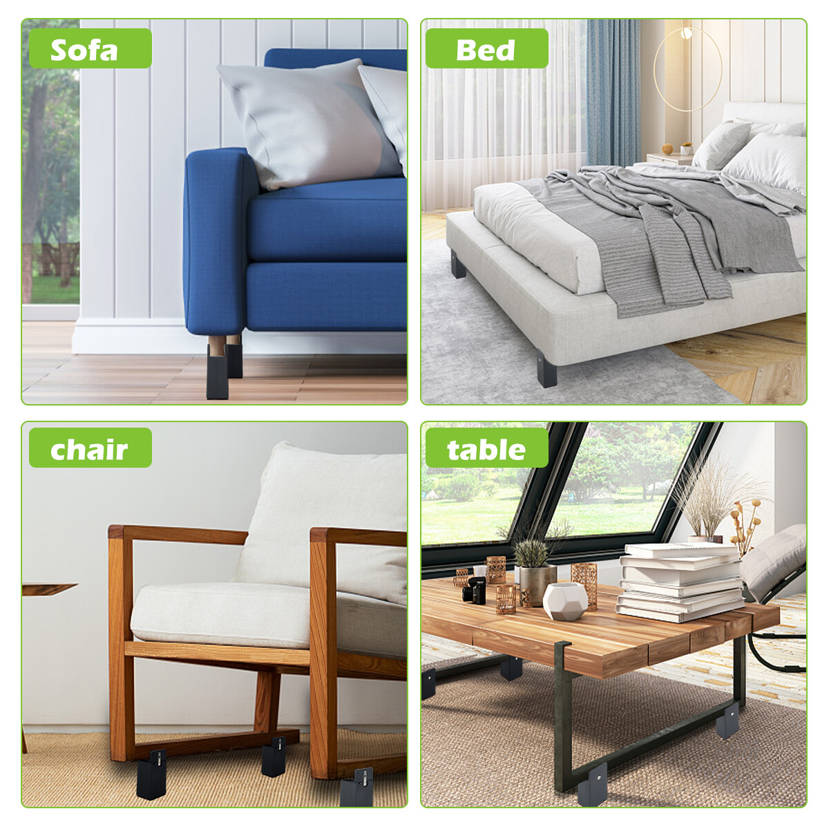 4Pcs Adjustable Chair Riser Fits Thickness of Furniture Frame from 0.39 ...