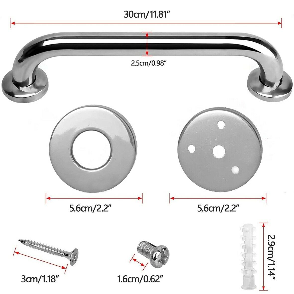 2PCS Safety Grab Bar Bathroom Support Handle Steel Bath Shower Toilet ...