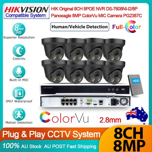 Hikvision 8CH 8MP CCTV Security System Kit 4K POE NVR MIC Full Color ...