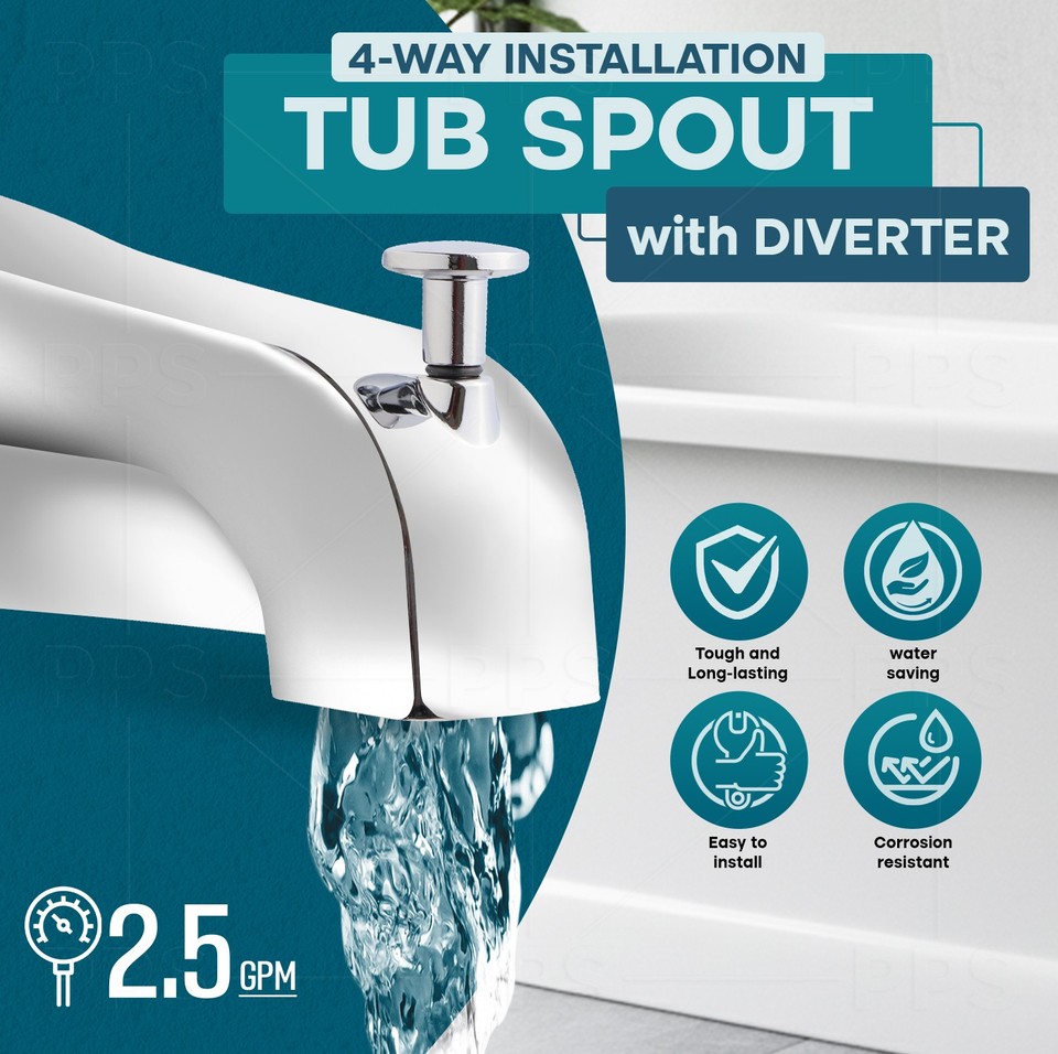 Tub Spout 1/2" FIP Nose Thread With Diverter Bathtub Faucet Universal 4 ...