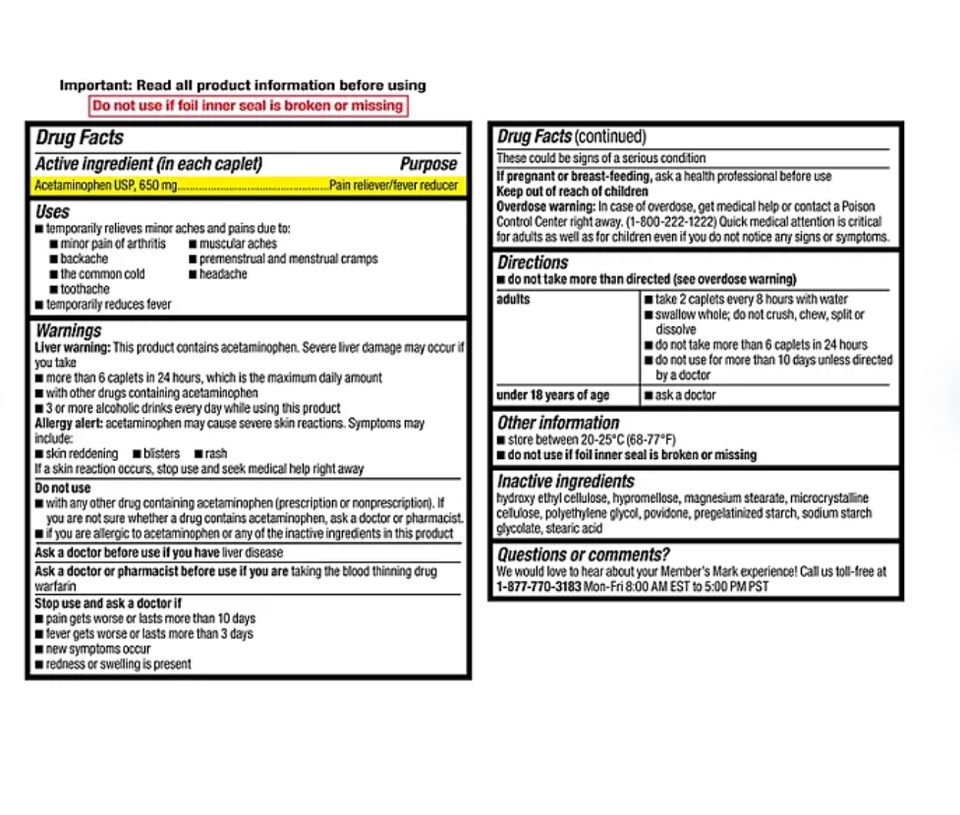 Member's Mark 650 mg Arthritis Pain Extended Release Tablets 400 ct. 2 ...