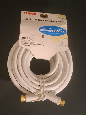RCA 25 Ft. RG6 White Video SUPERIOR Coaxial Cable TV Digital Analog ...