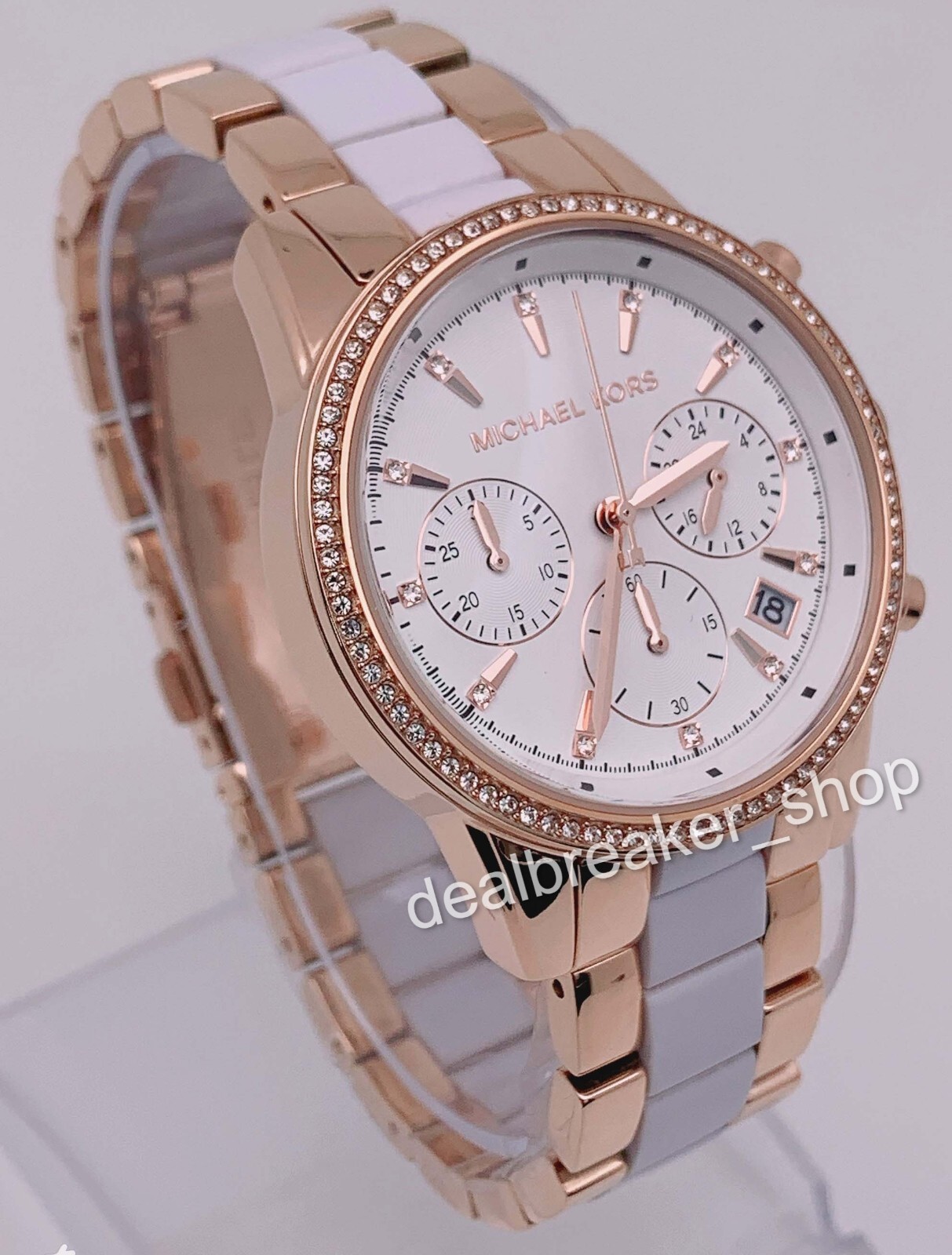 MICHAEL KORS MK6324 Ritz Rose Gold Chronograph White Cristal Dial ...