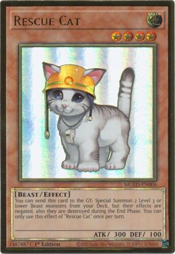 Yu-Gi-Oh Card - MGED-EN006 - RESCUE CAT (premium gold rare holo) - NM ...