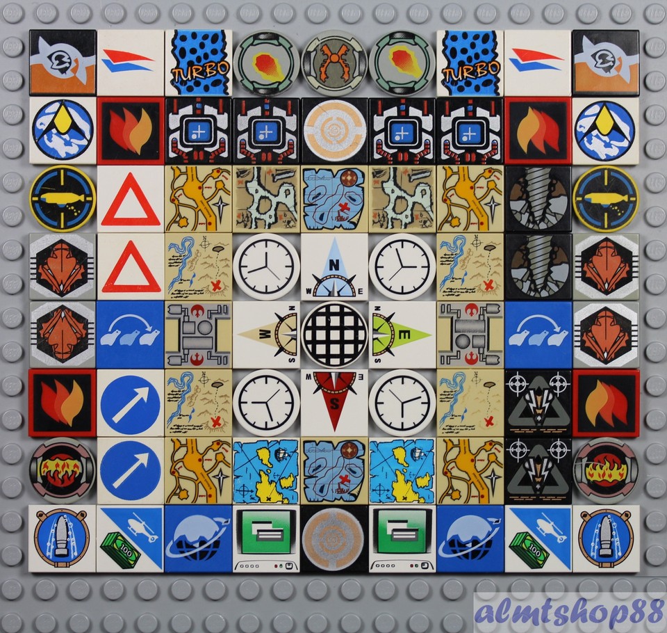 LEGO - Printed Tiles Lot 1x1 1x2 2x2 - Decorated Flat Plate Smooth ...