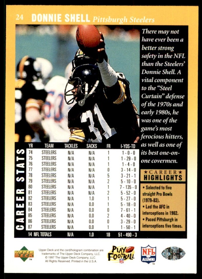 1997 Upper Deck Legends Donnie Shell Football Cards #24 | eBay