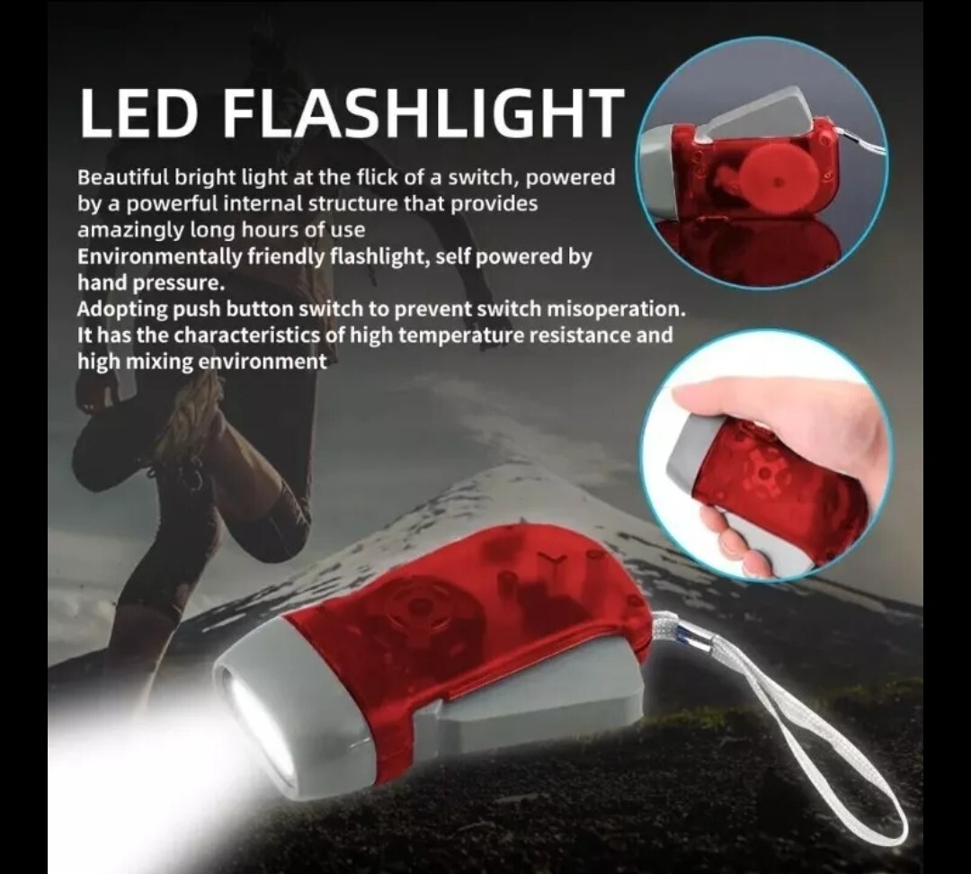 🔥Wind Up Flashlight Hand Press Crank Power LED Torch For Fishing ...