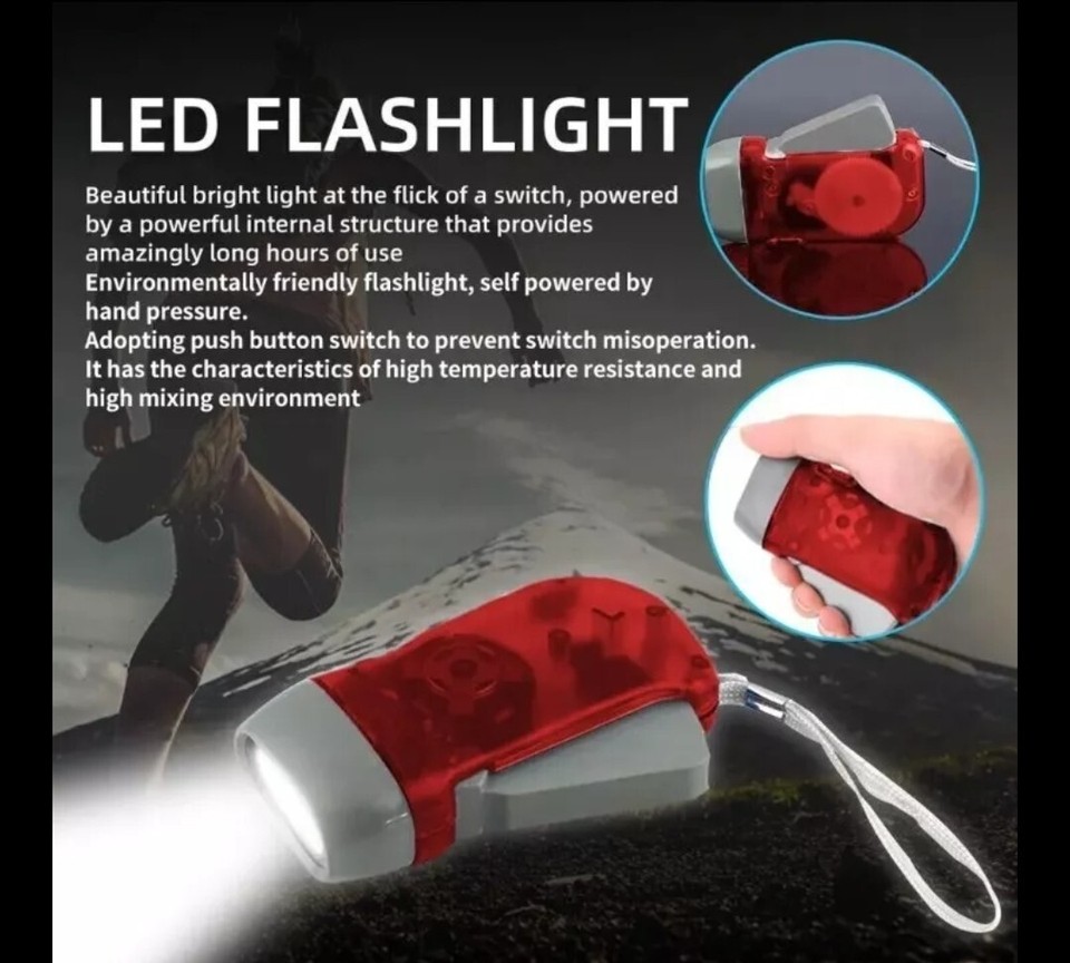 🔥Wind Up Flashlight Hand Press Crank Power LED Torch For Fishing ...