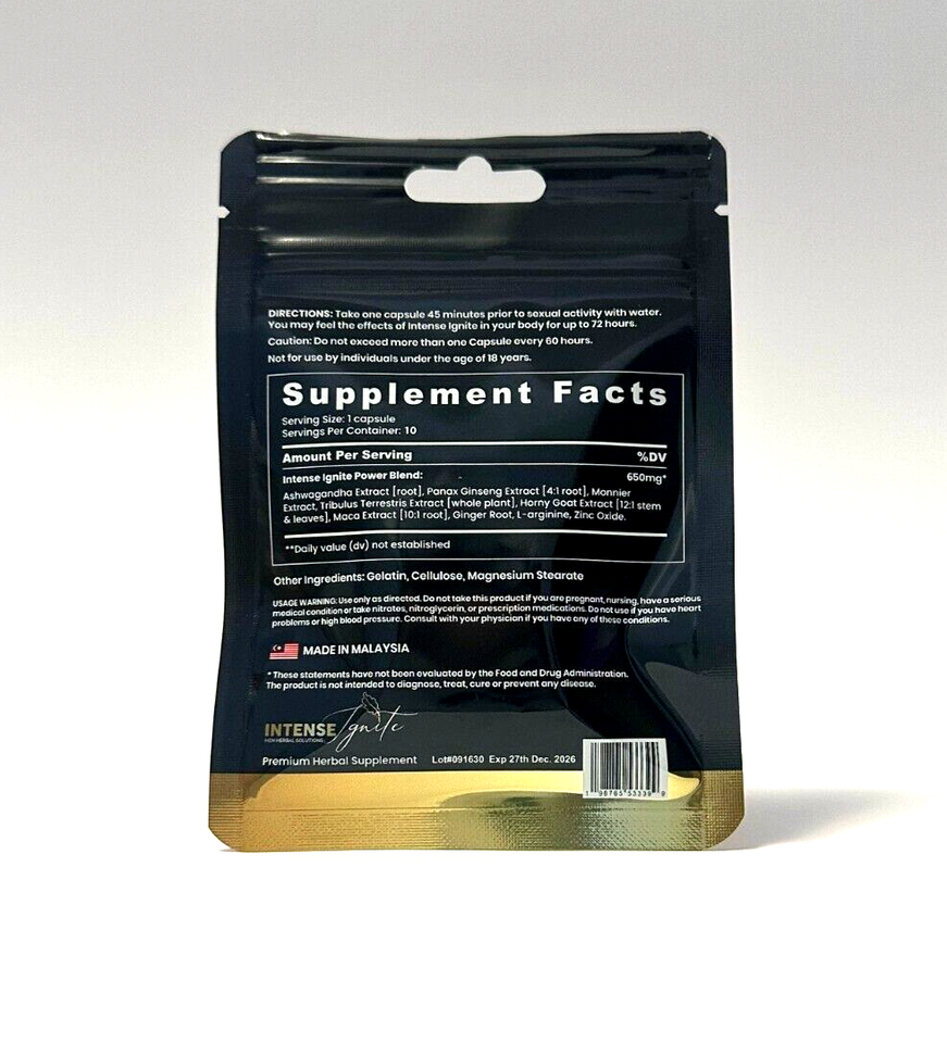 Intense'Ignite Fast Acting Male Performance Supplement-20Pills | 650mg ...