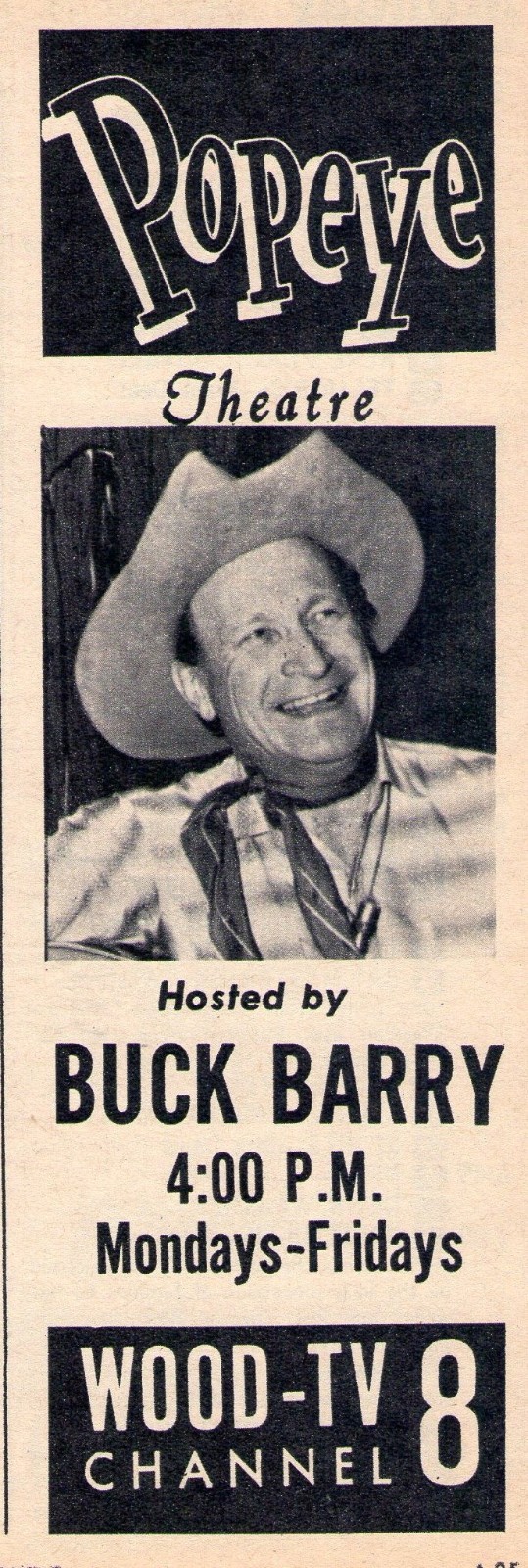 1964 WOOD MICHIGAN TV AD BUCK BARRY HOSTS POPEYE THEATRE KIDS SHOW ...