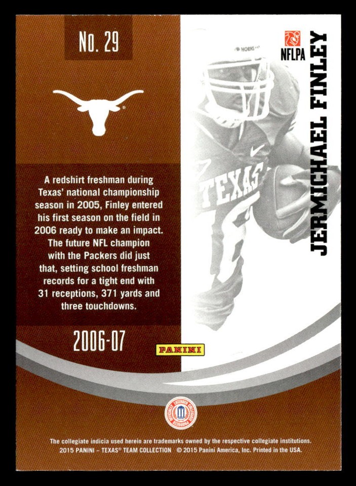 Jermichael Finley 2015 Panini Collegiate Card #29 Texas Longhorns | eBay
