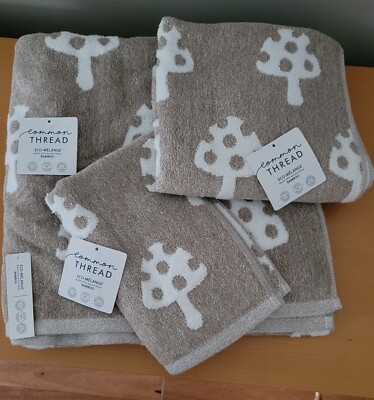 3 Piece set Common Thread ECO-MELANGE Bath Hand Tip Towels Mushrooms ...