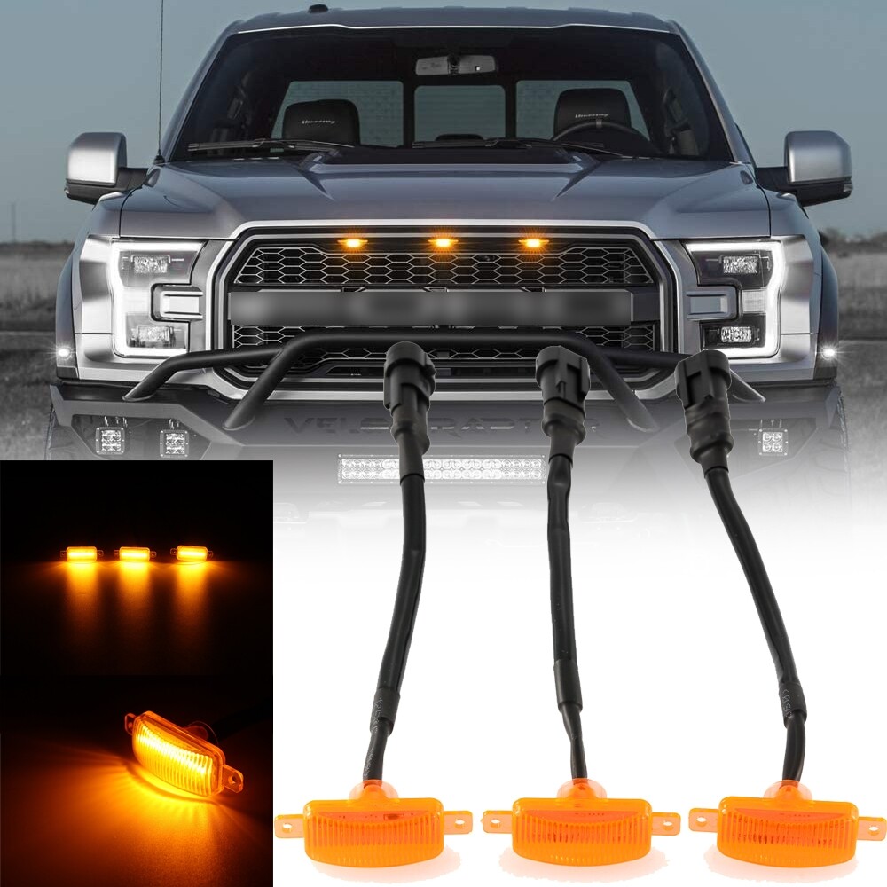 F150 Grill Set Of 3 Amber LED Light For Ford F-150 F150 Raptor Grill ...