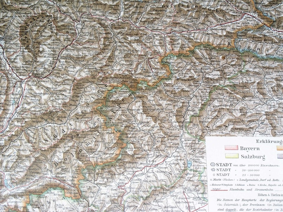 1905 ANTIQUE MAP OF SOUTHERN BAVARIA BAYERN TYROL TIROL SALZBURG ...
