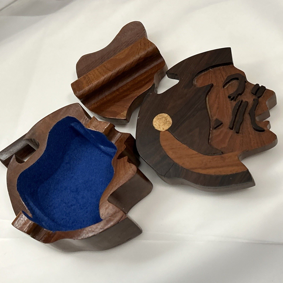 Vintage FSU Seminole Head Indian Hand Carved Secret Wooden Puzzle Box ...