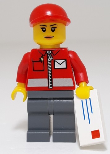 Lego Town City Female Postal Office Worker Minifigure With Hat & Mail ...