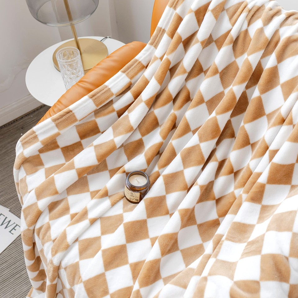 Flannel Checked Throw Blanket Khaki Checkerboard Grid Throw Blanket Ultra Sof... | eBay