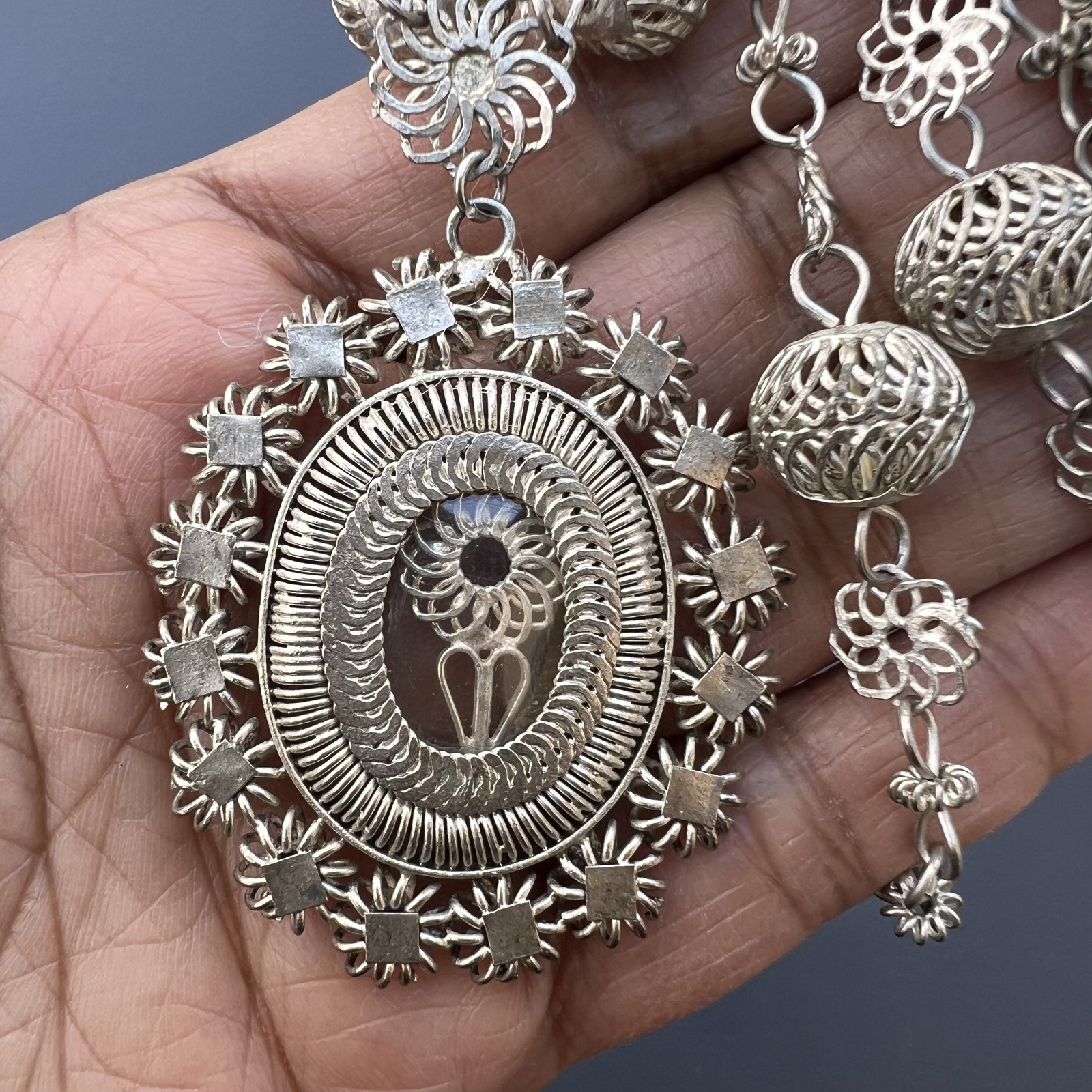 Vintage Philippines Tambourine Silver plated Filigree… - Gem