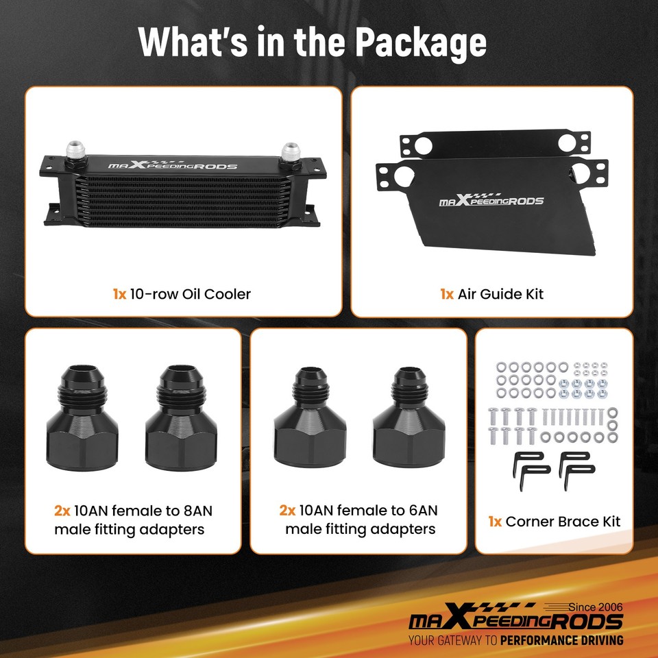 10 Row Oil Cooler Kit Universal 10AN Transmission Engine Aluminum ...