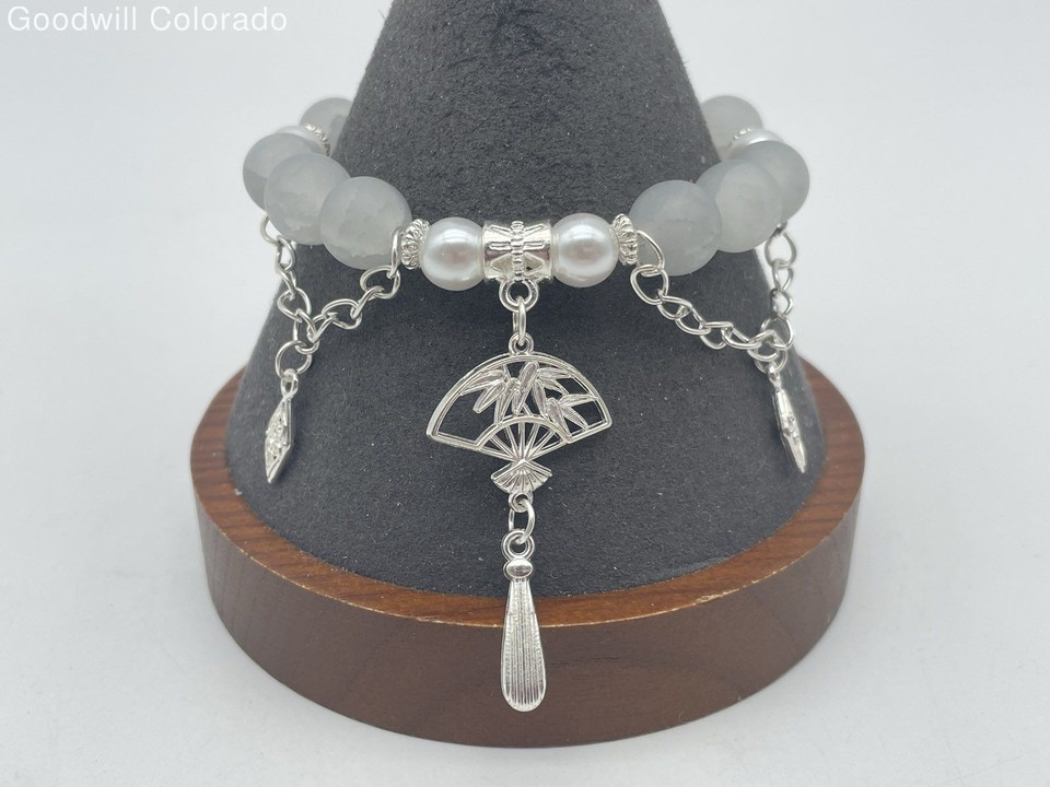 4 Pc White & Blue Tone Stone Beaded Bracelets & Station Necklace ...