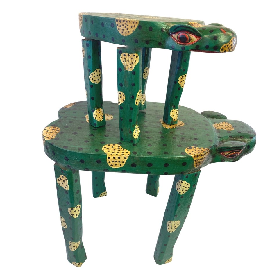 Lucky Green Frog Toad Plant Stand Balinese Hand Carved Wood Amphibian ...