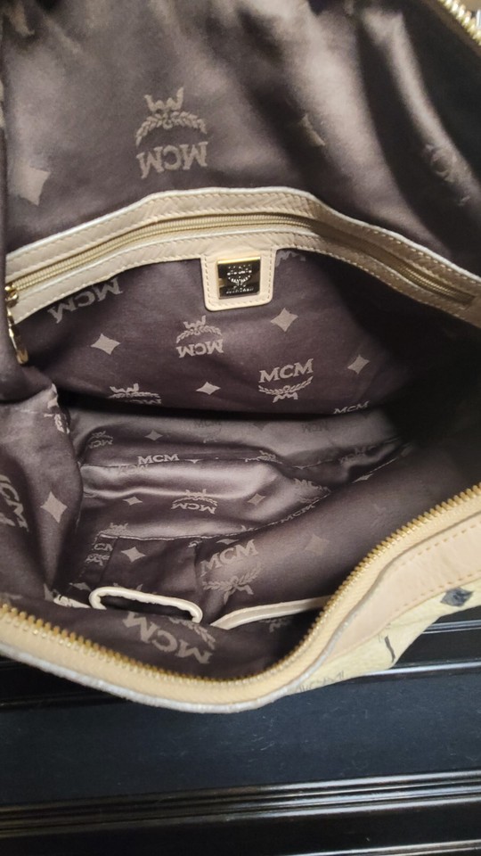 MCM Cream Visetos Leather Hobo Bag Purse | eBay