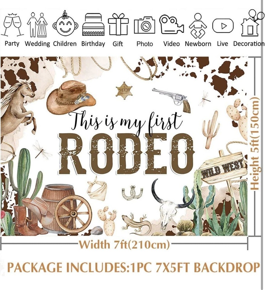 My 1st Rodeo Backdrop 5x7 Western Cowboy First Birthday Wild West ...