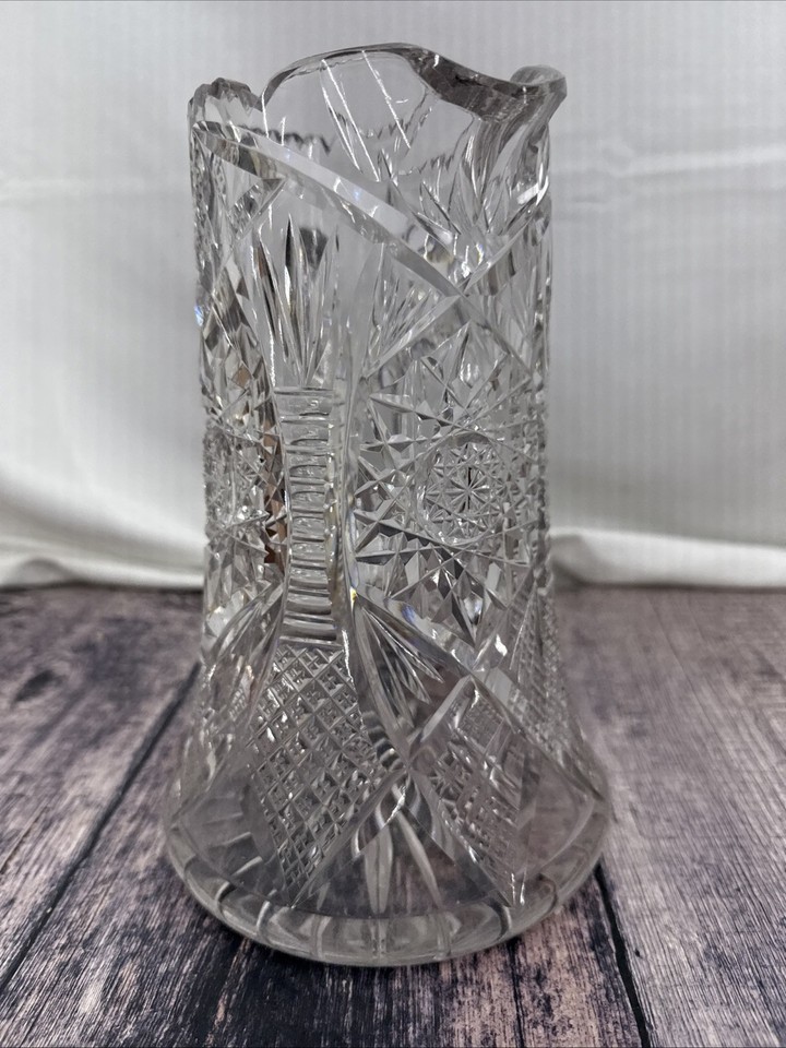 American Brilliant Cut Glass Antique Pitcher w/ Hobstar & Notched ...
