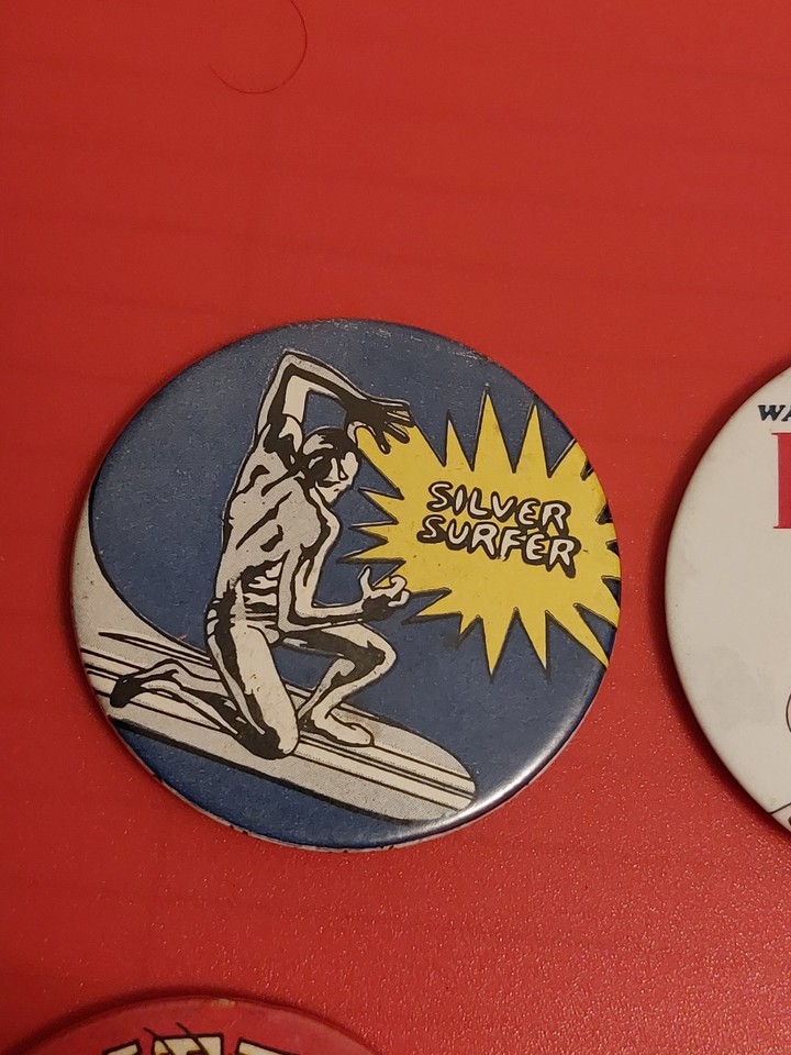 11 x CARTOON AND CHARACTER PIN BADGES.SILVER SURFER,TWEETY,JERRY,BASIL ...