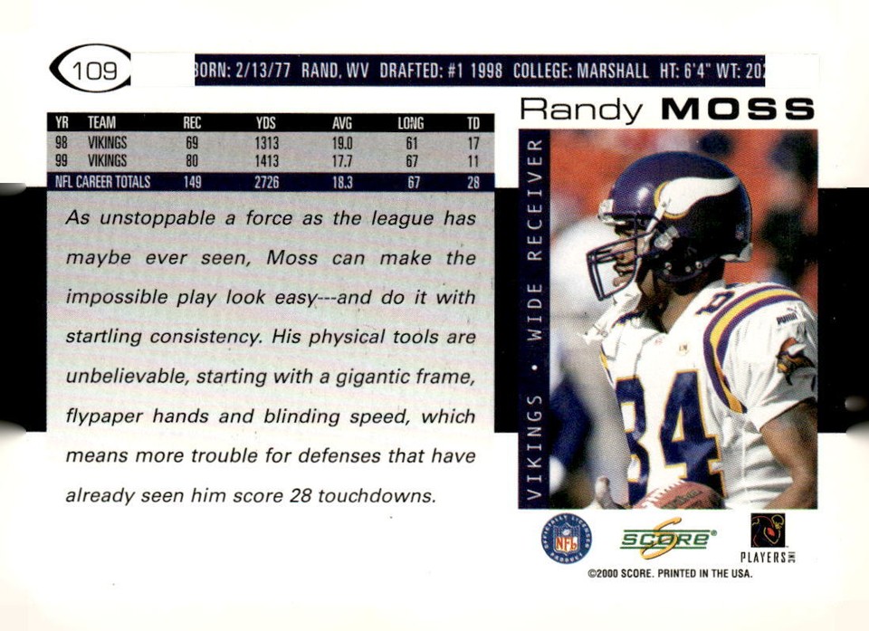 2000 Score #109 Randy Moss Scorecard #/2000 | eBay