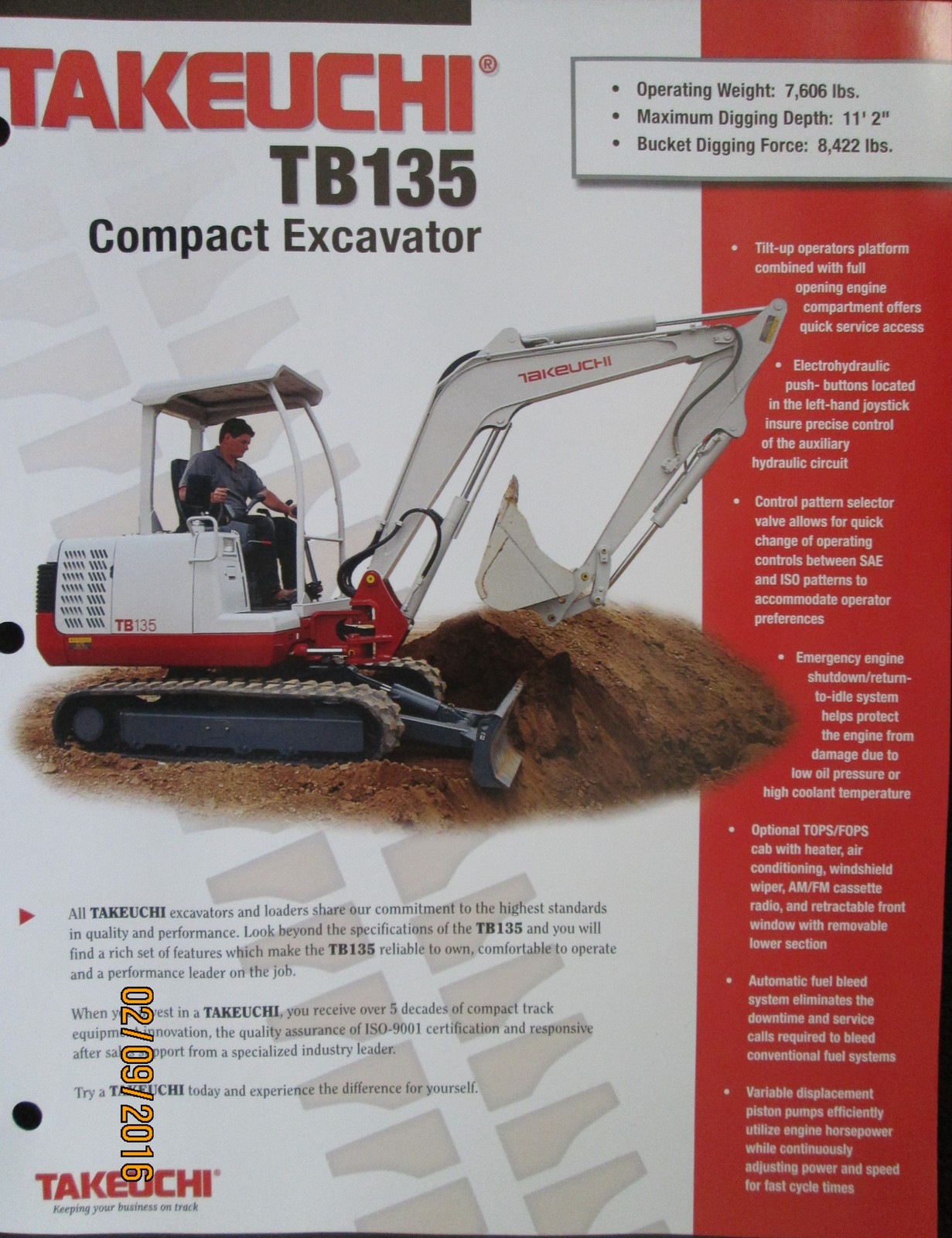 TAKEUCHI TB135 COMPACT EXCAVATOR BROCHURE Genuine Factory Original 2004 ...