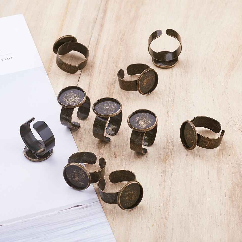 10pcs Antique Bronze Ring Shanks Adjustable Pad Bases Jewelry Diy ...