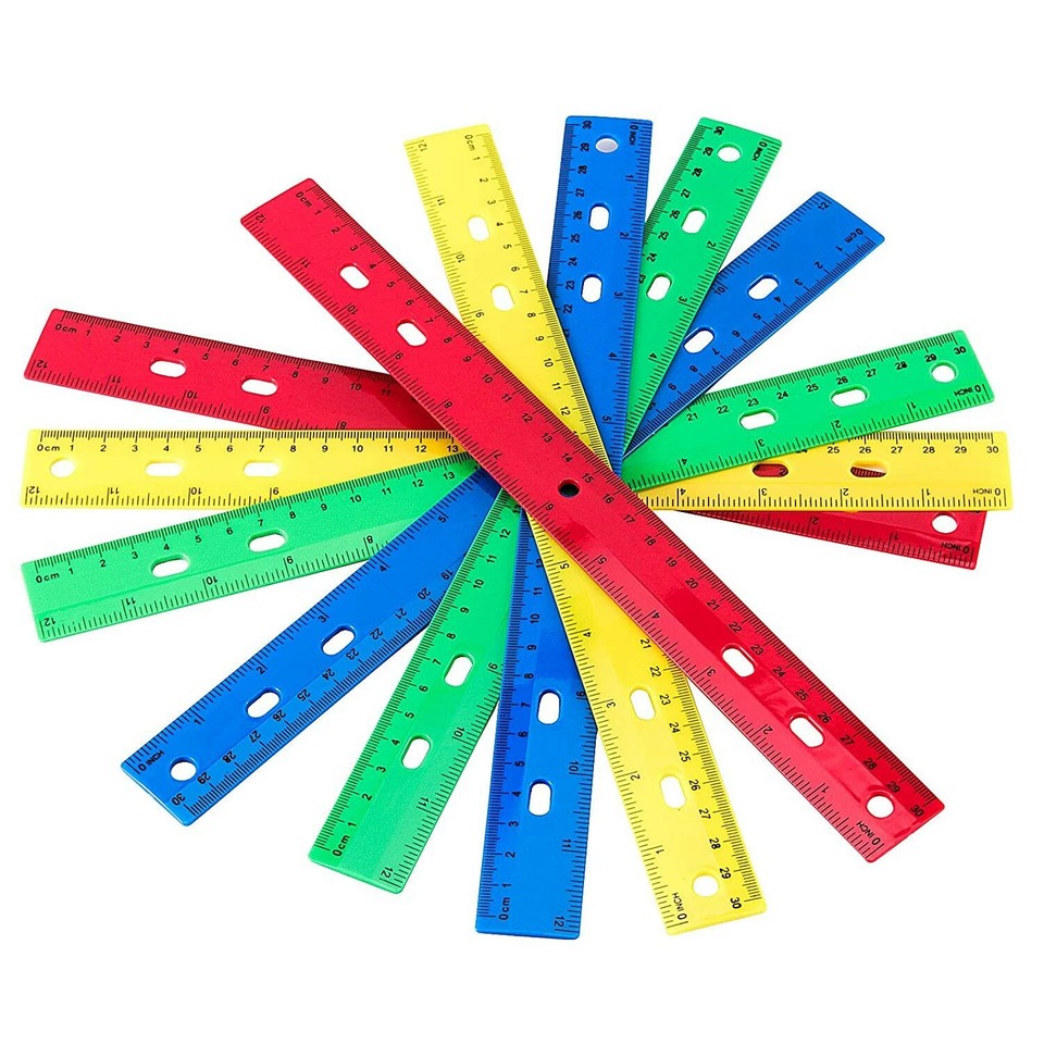 12 Pack of Plastic Rulers with 3 Ring Binder Holes Assorted Colors | eBay