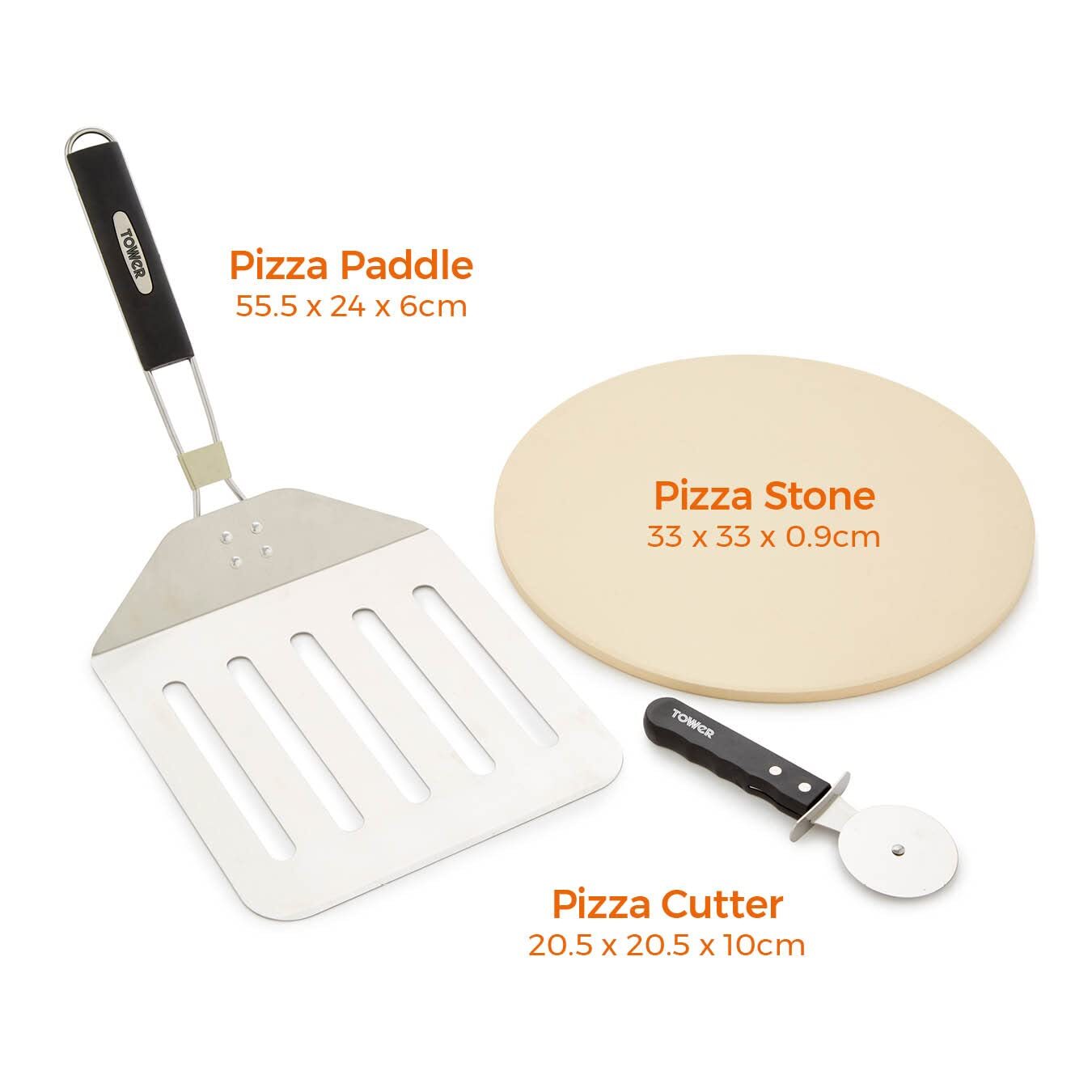 Tower T932025 3pc BBQ Pizza Tool Set Pizza Stone,Cutter,Paddle, for 12 ...