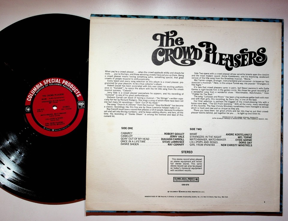 The Crowd Pleasers Robert Goulet Mel Torme Doris Day & More Vinyl LP ...