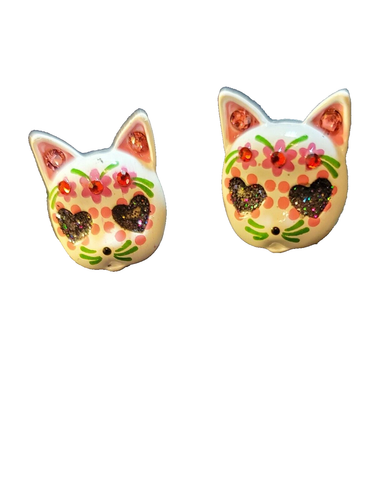 Betsey Johnson Painted White Enamel Cat Stud Earrings - NEW | eBay