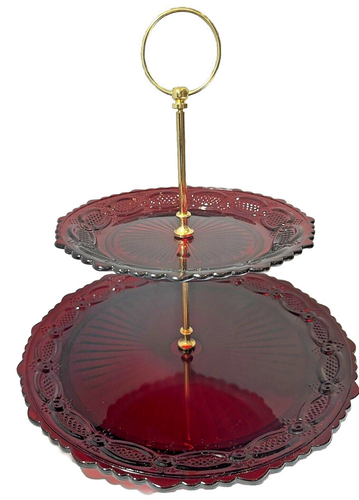 Vintage Ruby Red Two-Tier Server Avon 1876 Cape Cod Collection NIB | eBay