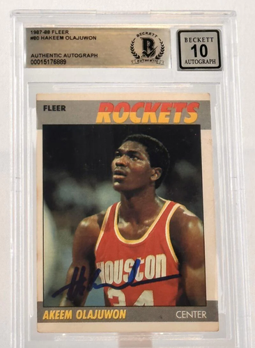 1987-88 Fleer #80 Hakeem Olajuwon Auto Houston Rockets BAS Autograph 10 ...