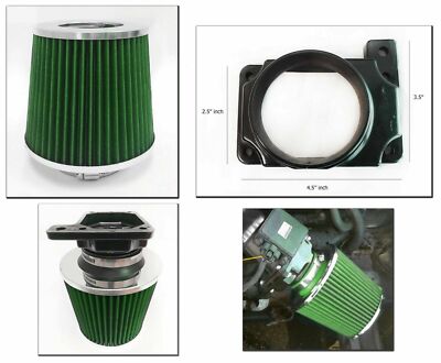 Green Cold Air Intake Filter + MAF Adapter For 94-03 Mitsubishi Galant ...
