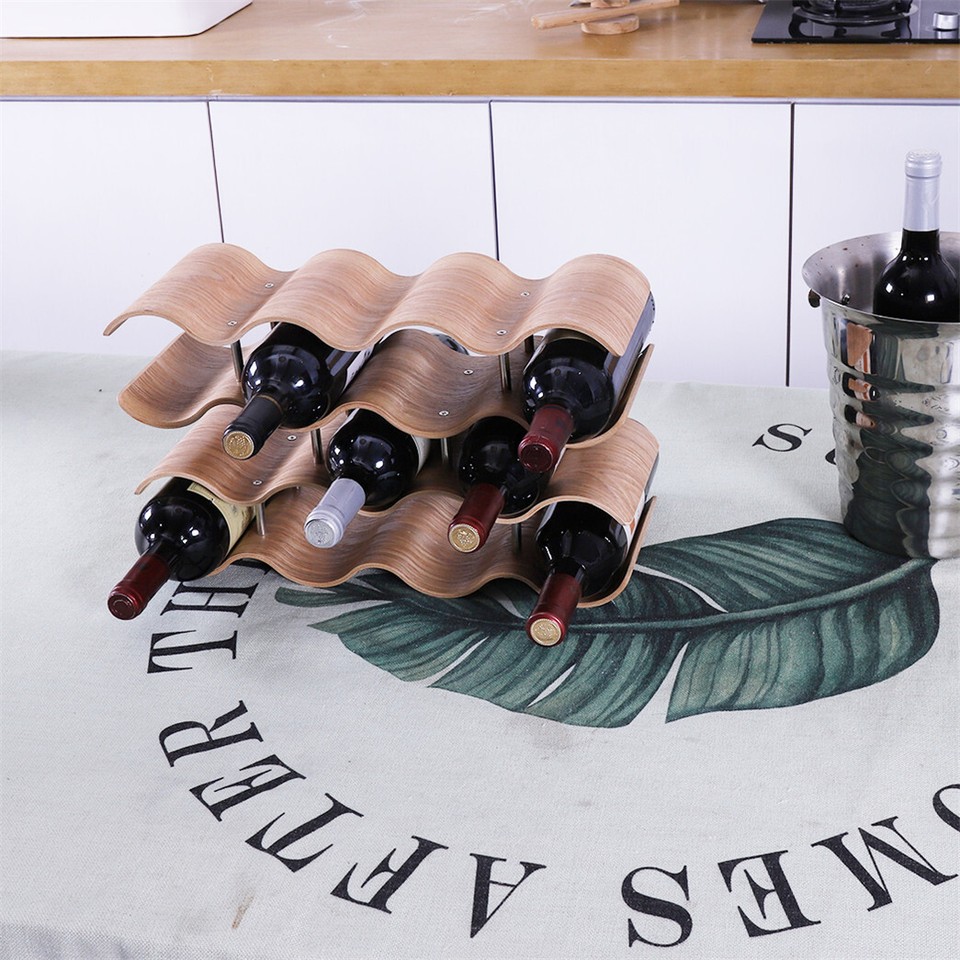 Natural Heavy Duty Wooden Wave Wine Rack Free Standing Table Top Wine ...