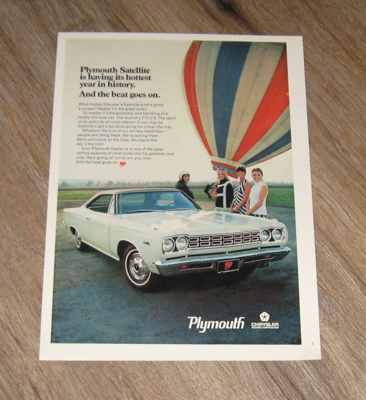 Plymouth Car AD 1968 Satellite Chrysler original ONE magazine page ...