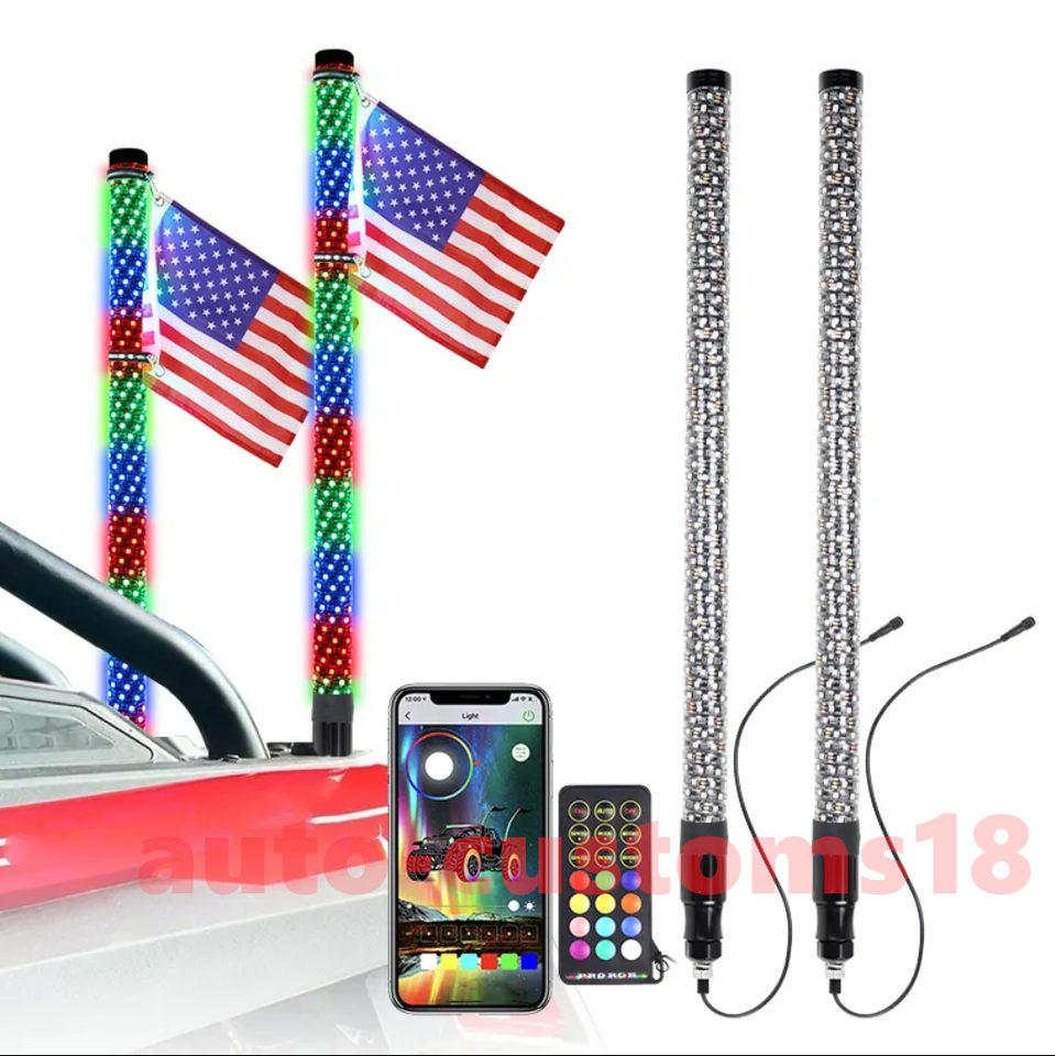 4ft Fat LED Whip APP Controlled Antenas De LED Quick Release Whip Light ...