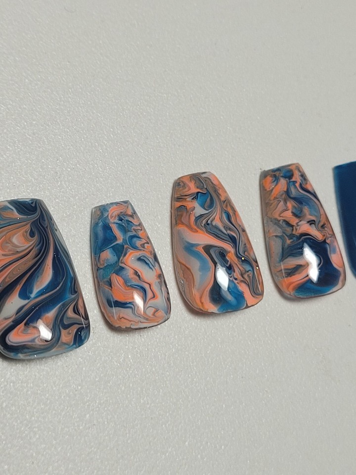 Custom Gel Press on Nails fake nails Handmade 10 pc set LARGE blue ...