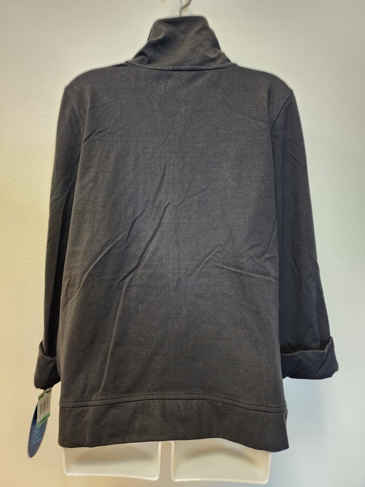 Charter Club Jacket Women Large Black Relaxed Cotton Stretch Full Zip ...