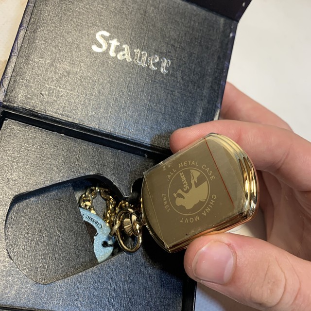 Stauer 19967 Gold Tone Skeleton Mechanical Movement Pocket Watch With ...