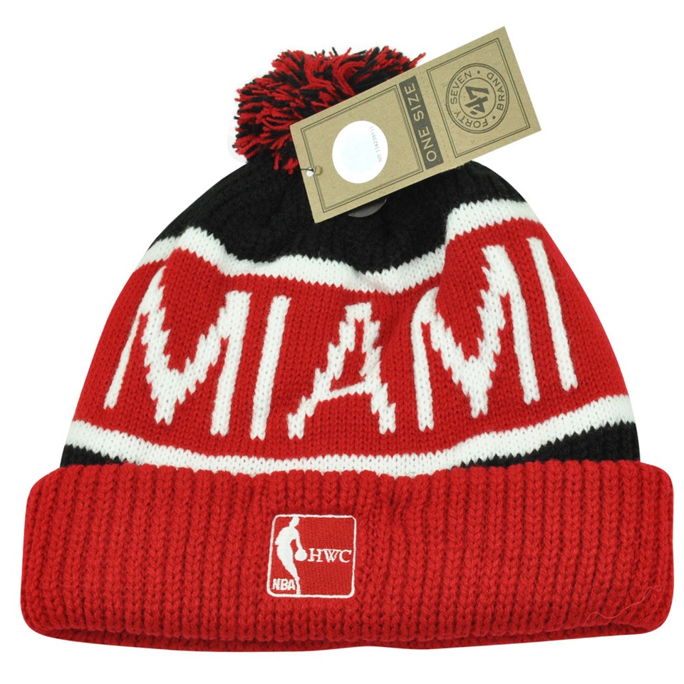NBA '47 Brand HWC Miami Heat Calgary Red Cuffed Pom Beanie Knit Toque ...